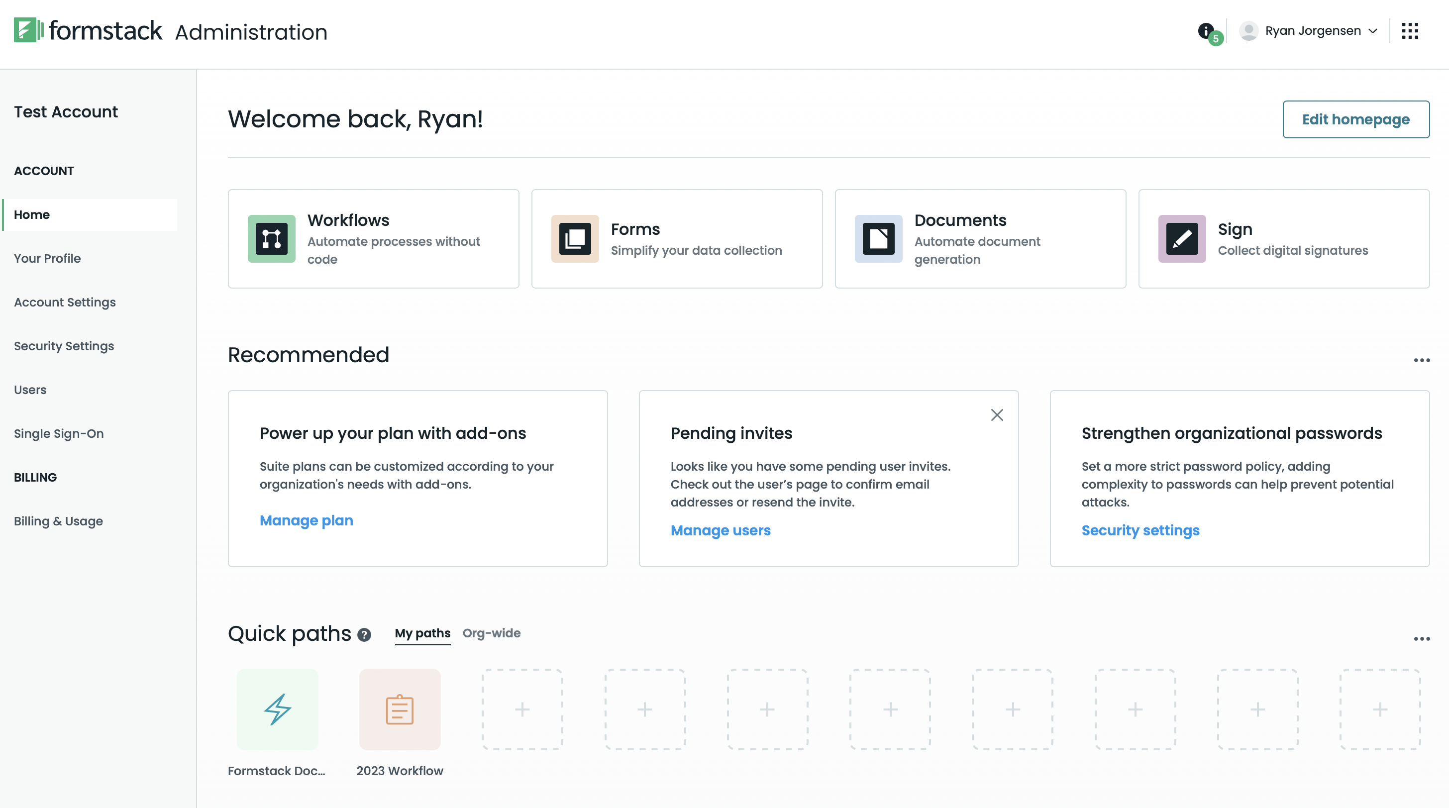 Admin Panel Overview – Formstack