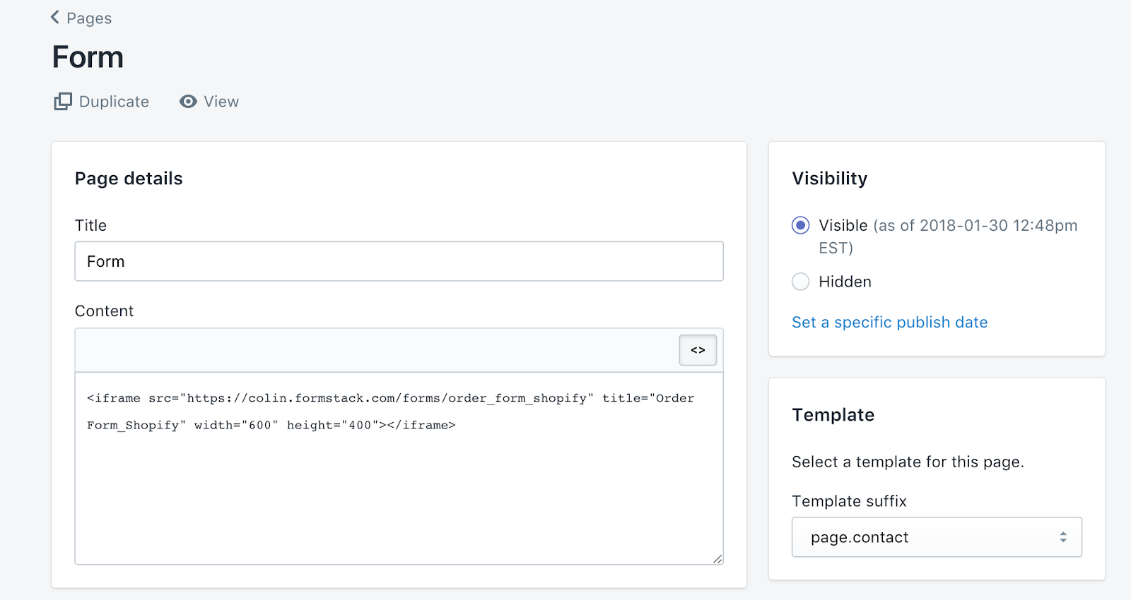 Embed your form into a Shopify Page – Formstack