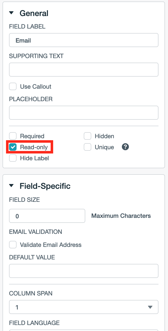 Read-Only Fields – Formstack