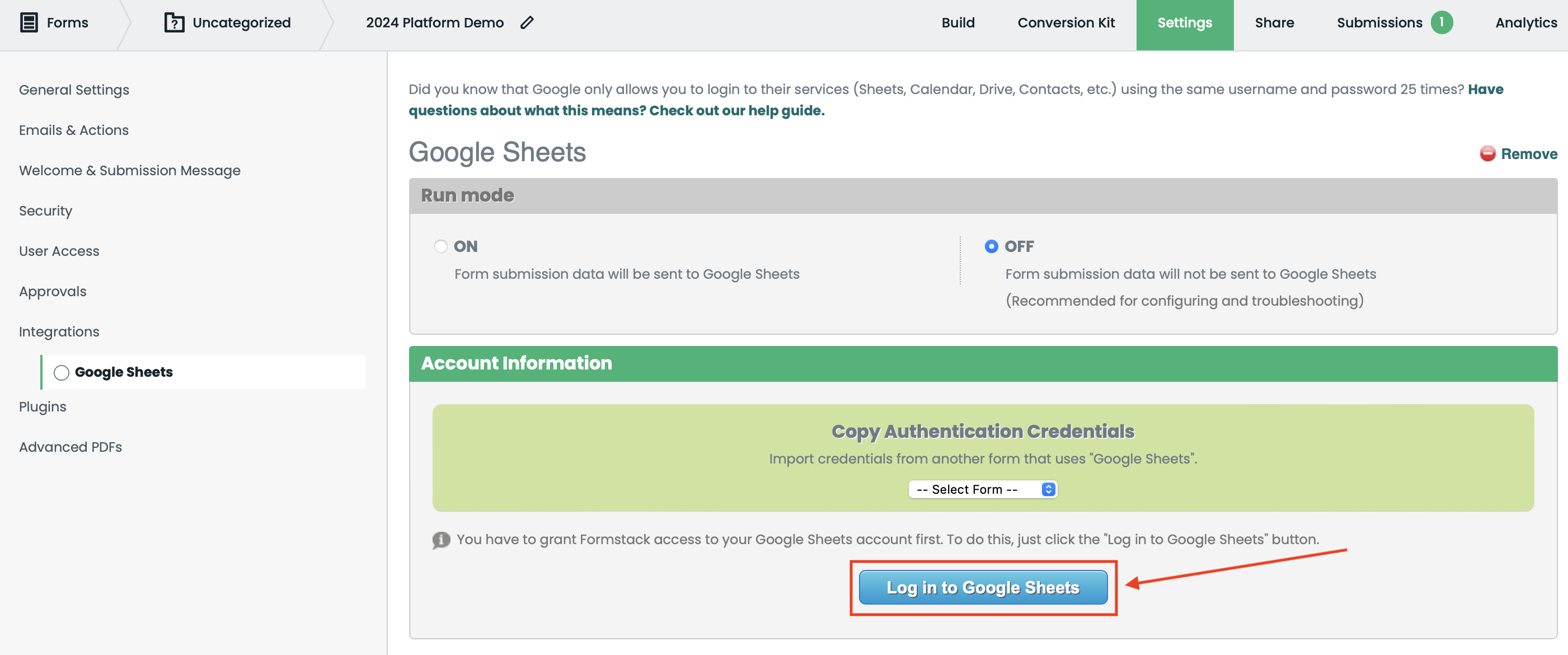 Google Sheets – Formstack