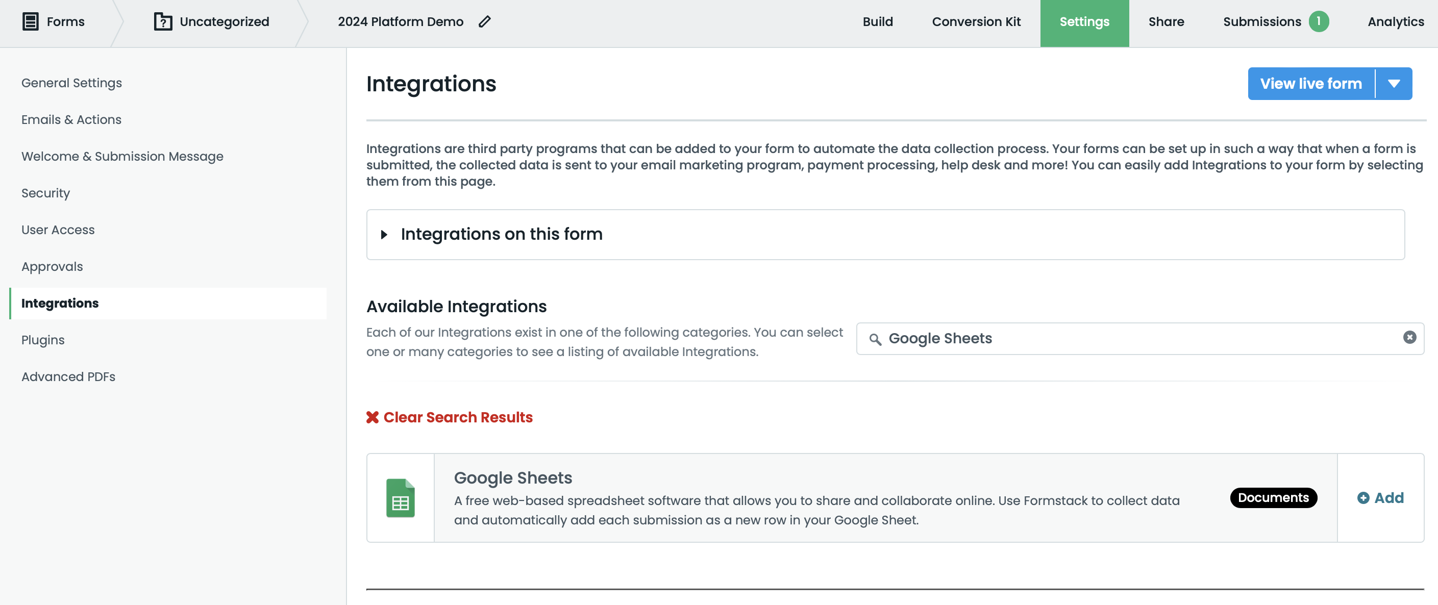 Google Sheets – Formstack