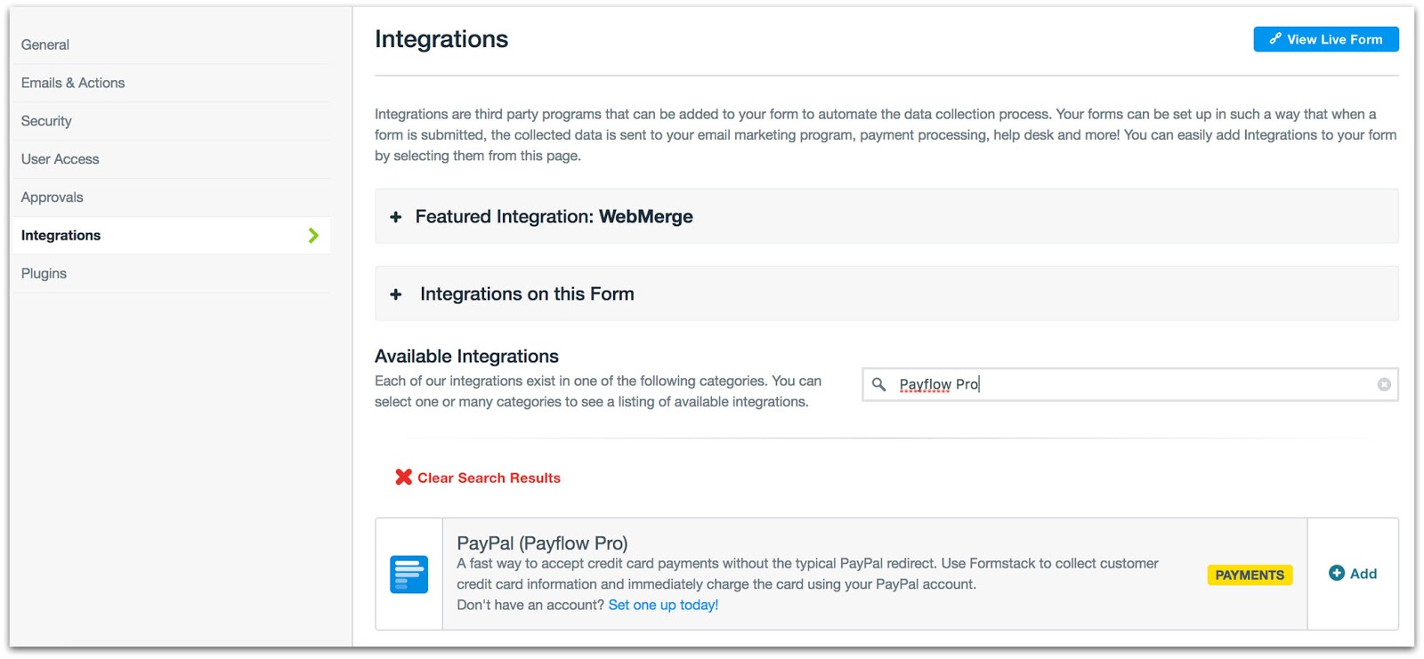 Payflow Pro Integration – Formstack