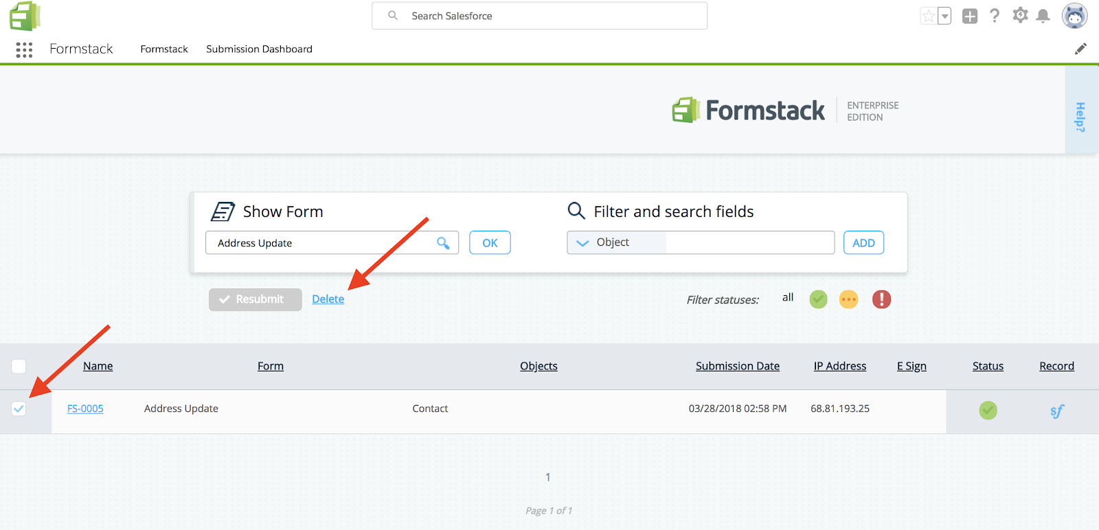 Delete Forms for Salesforce Submissions – Formstack