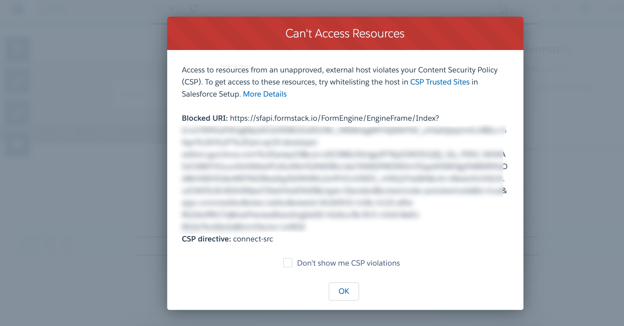 CSP Sites- Cant Access Resource Error Message – Formstack