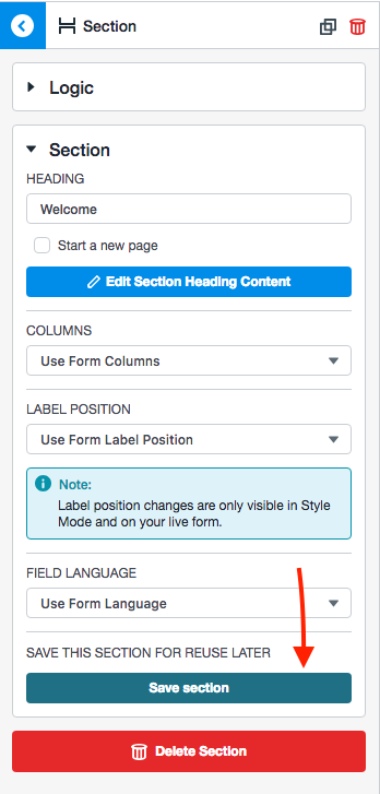 Setting Up Sections With Formstack Forms